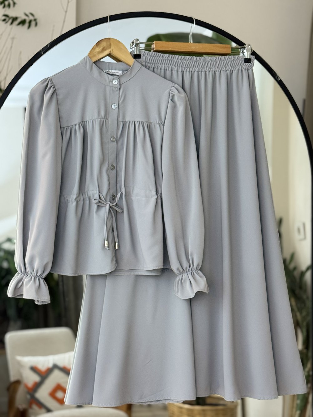 Bel Bağcıklı Dubai Etek blüz takım Gri UMS50297 Modelleri En Uygun ...